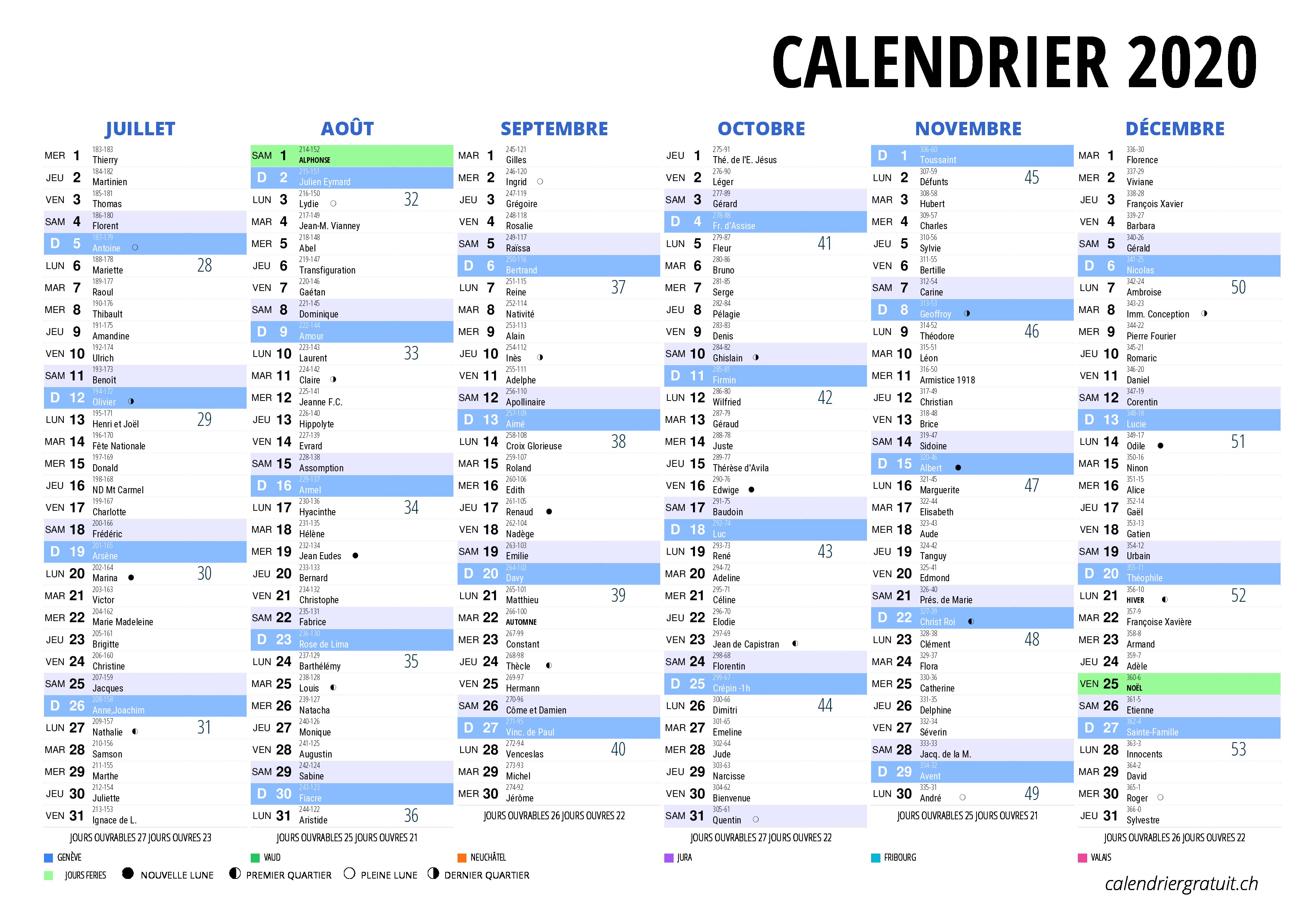Calendrier 2020 | calendriergratuit.ch