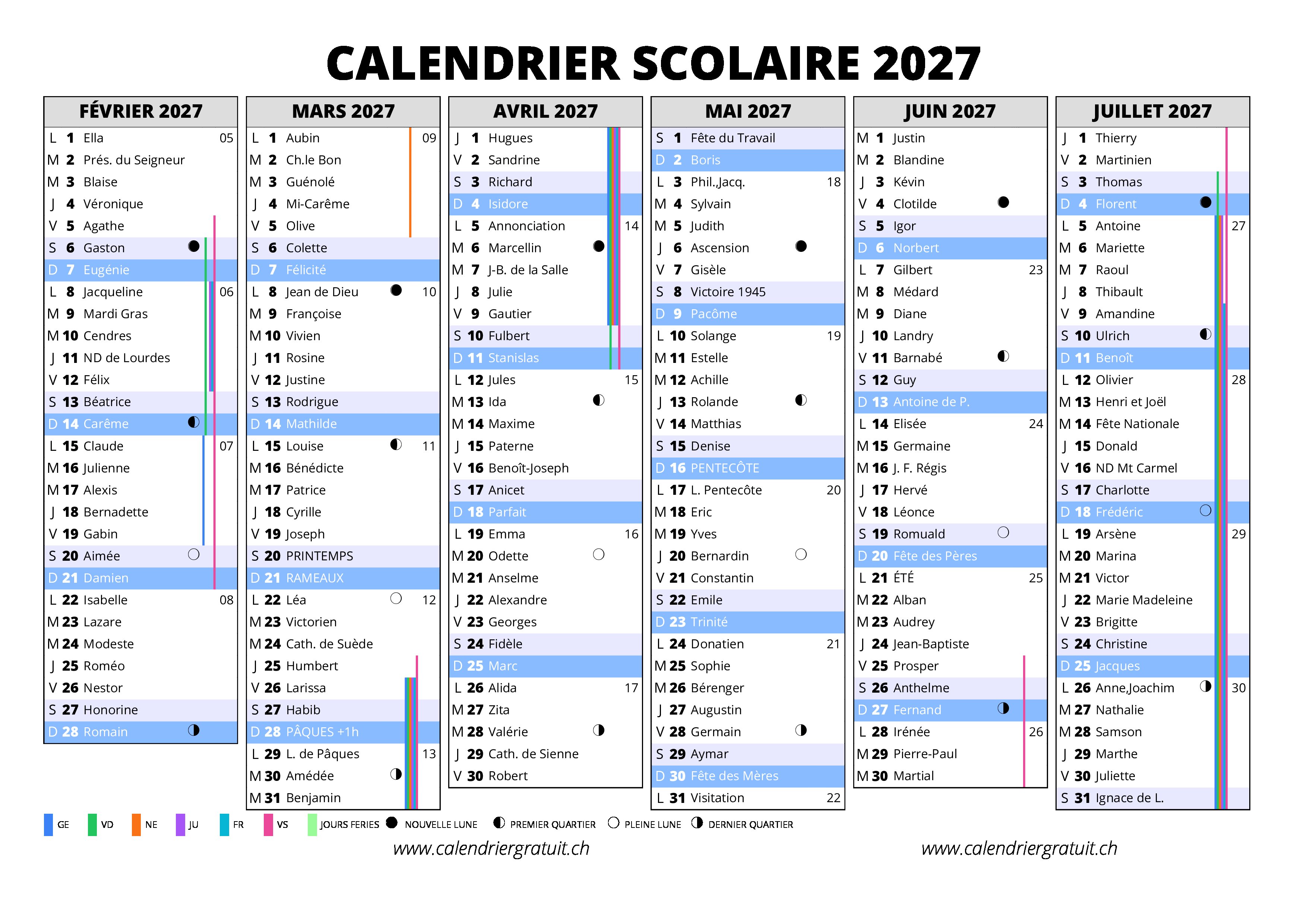 Calendrier scolaire 2027 : consultez et imprimez le calendrier scolaire ...